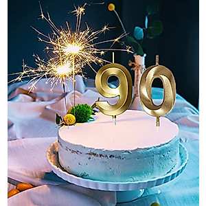 90th Birthday Candles,Gold Number 90 Cake Topper for Birthday Decorations Party Decoration