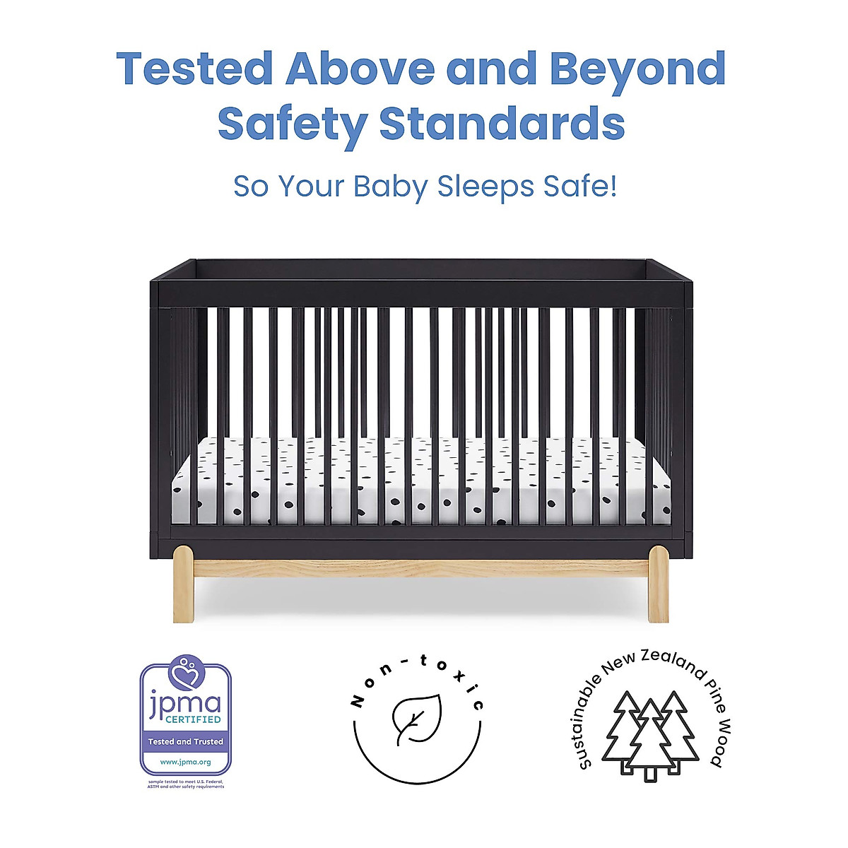 Delta Children Poppy 4-in-1 Convertible Crib, Greenguard Gold Certified, Midnight Grey/Natural