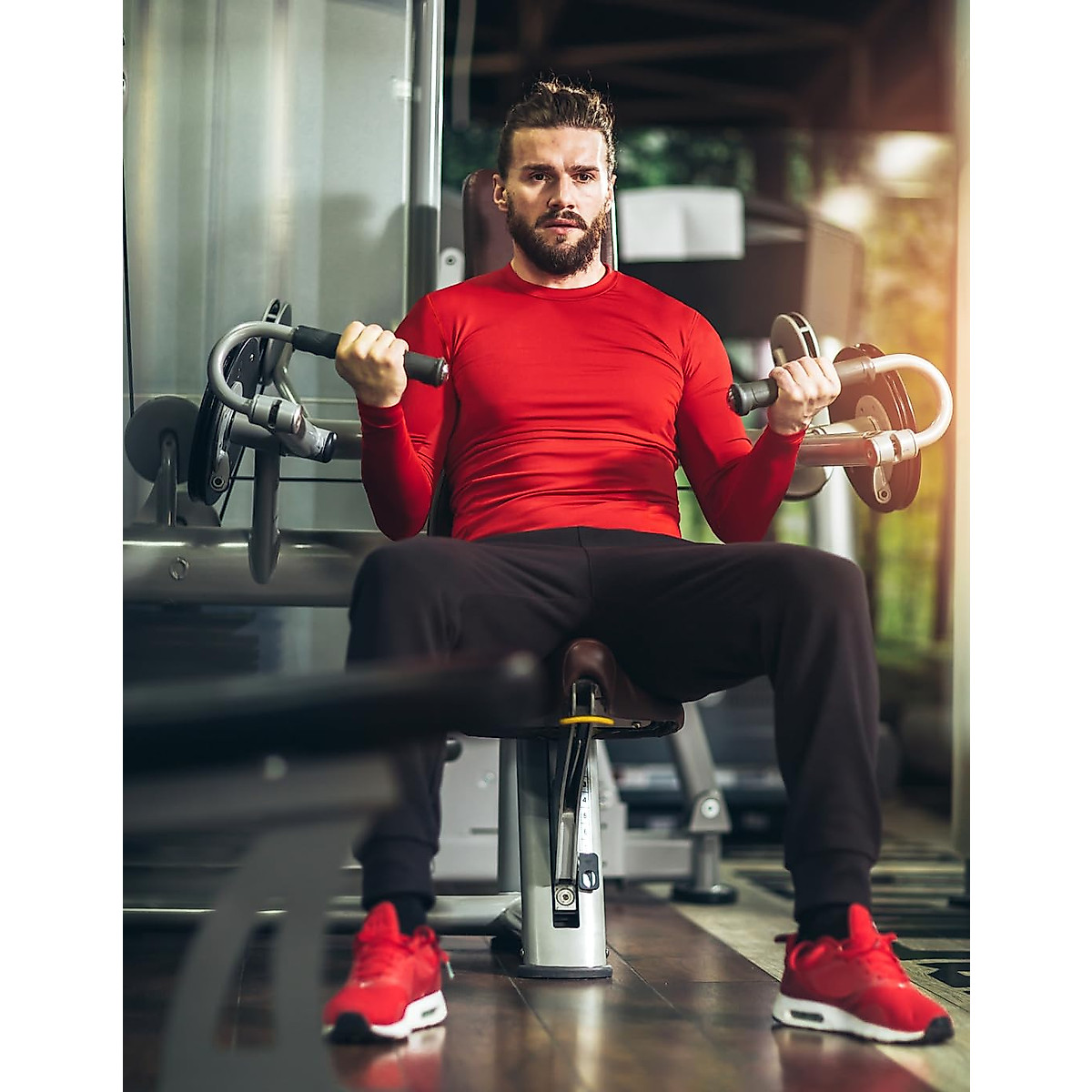 Men's 3 Pack Performance Long Sleeve T-Shirts, UPF 50+ Sun Protection Shirts, Athletic Workout Shirts for Running Fishing Hiking Black/Navy/Red-3P05-S