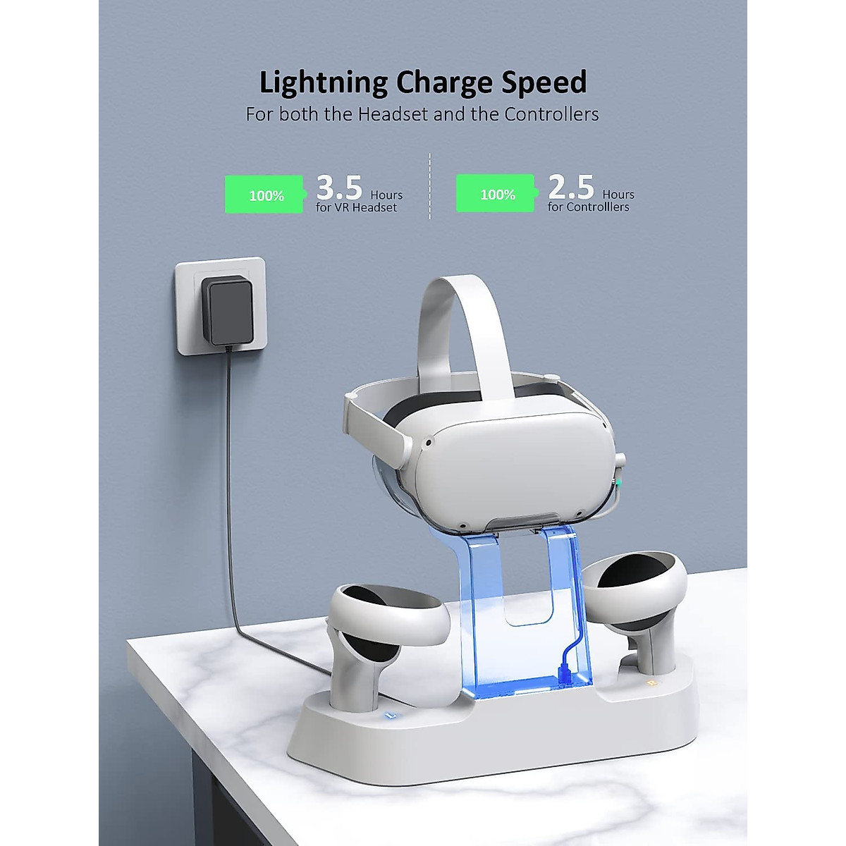 NexiGo Essential Kit for Oculus Quest: Upgraded Charging Dock with LED Light for Oculus Quest 2, [Support Elite Strap], 16FT Link Cable, All-in-one Carrying Case