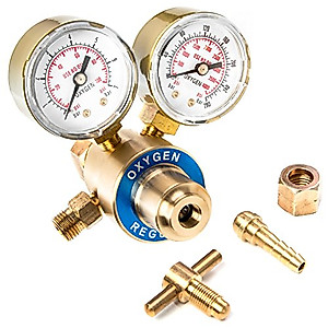 Biltek Dual Gauge Oxygen Solid Brass Regulator for Welding Victor Gas Torch Cutting - CGA540 Rear Mount Fitting (OXYG1)