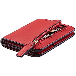Toughergun Womens Rfid Blocking Small Compact Bifold Luxury Genuine Leather Pocket Wallet Ladies Mini Purse with ID Window (10 ReNapa Red Classic)