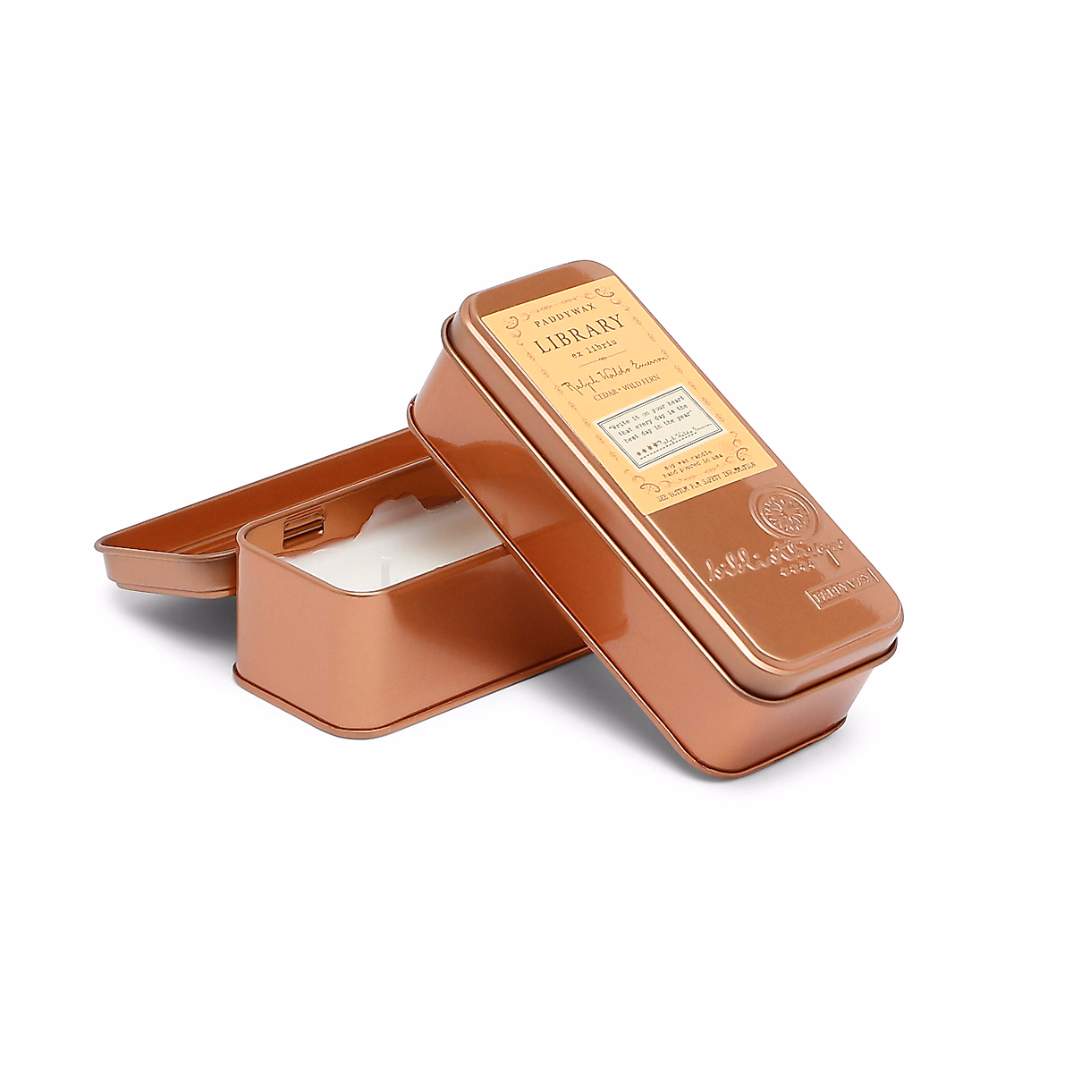 Paddywax Library Collection Ralph Waldo Emerson 2-Wick Scented Travel Tin Candle, Set of 2, 3.5-Ounce, Cedar & Wild Fern