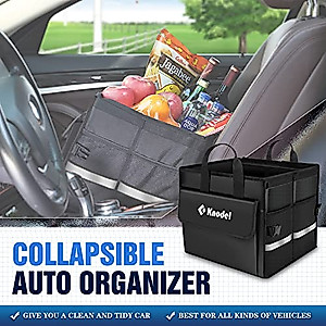 K KNODEL Car Trunk Organizer with Lid, Collapsible Car Trunk Storage Organizer, Car Organizer and Storage for SUV, Truck, Sedan (Black)