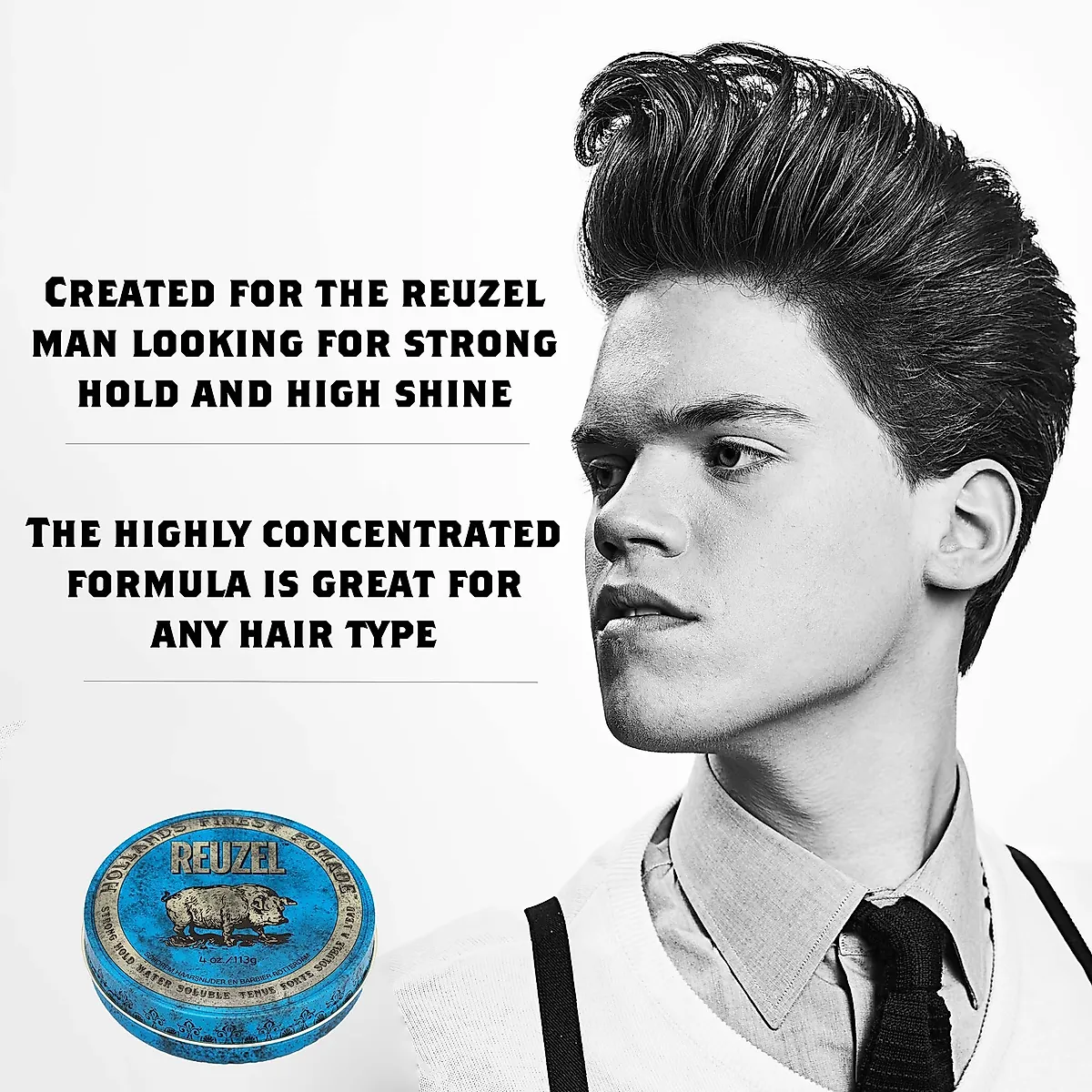 REUZEL Blue Pomade, Strong Hold, Water Soluble, Vanilla Wood, 4 Oz