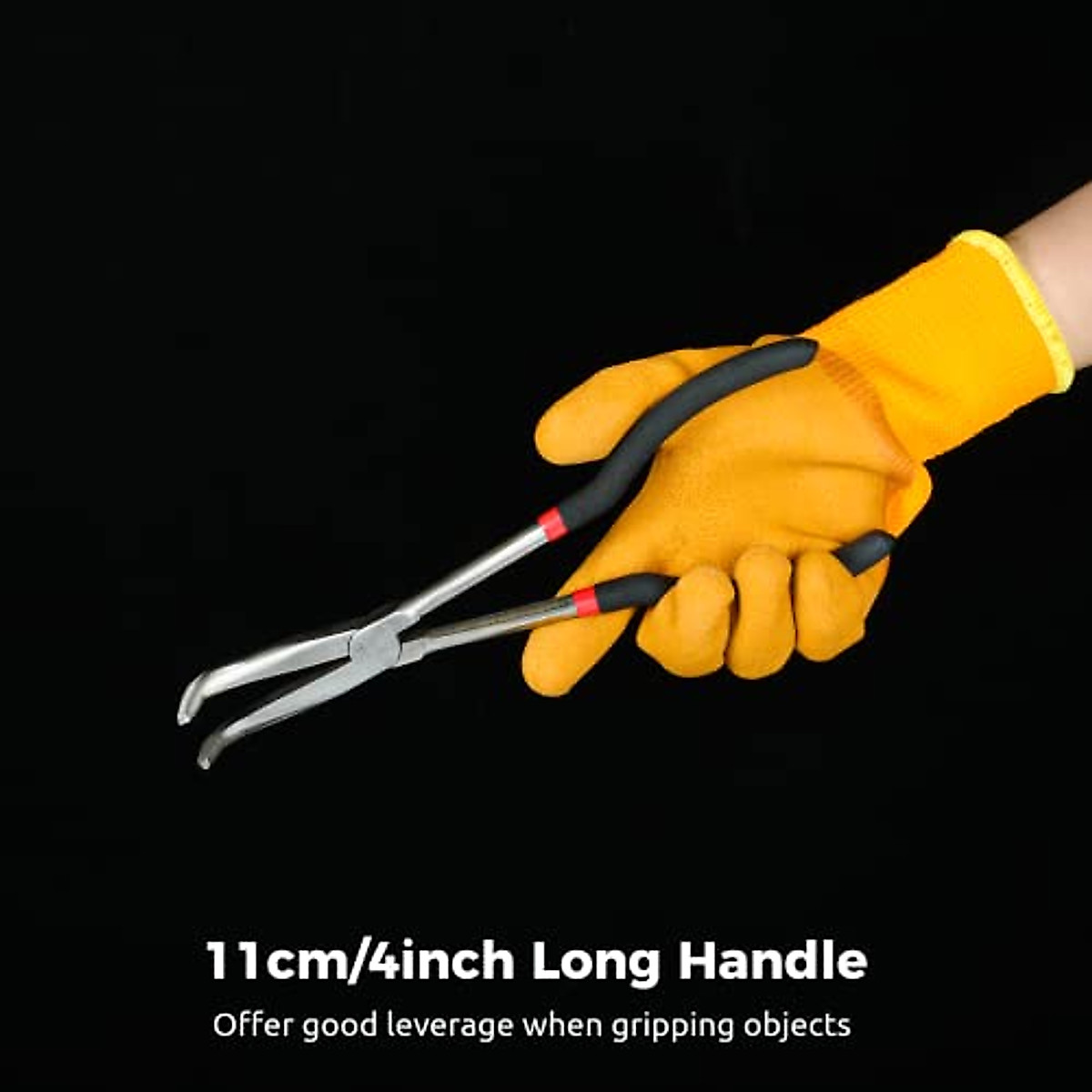 joyibay Long Reach Needle Nose Pliers, 5 Pcs 11-Inch Long Needle Nose Pliers Hose Grippers Set with Pouch, Includes Straight Angle, 25, 45, 90 Degree, O-Typed Long Reach Pliers for Narrow Spaces