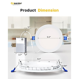 Ensenior 6 Pack 6 Inch LED Recessed Light, Dimmable, 2700K-5000K 5CCT, 1200LM High Brightness, 12W 120V, Damp Rated, Ultra-Thin Canless Wafer Ceiling Light - ETL & FCC & IC