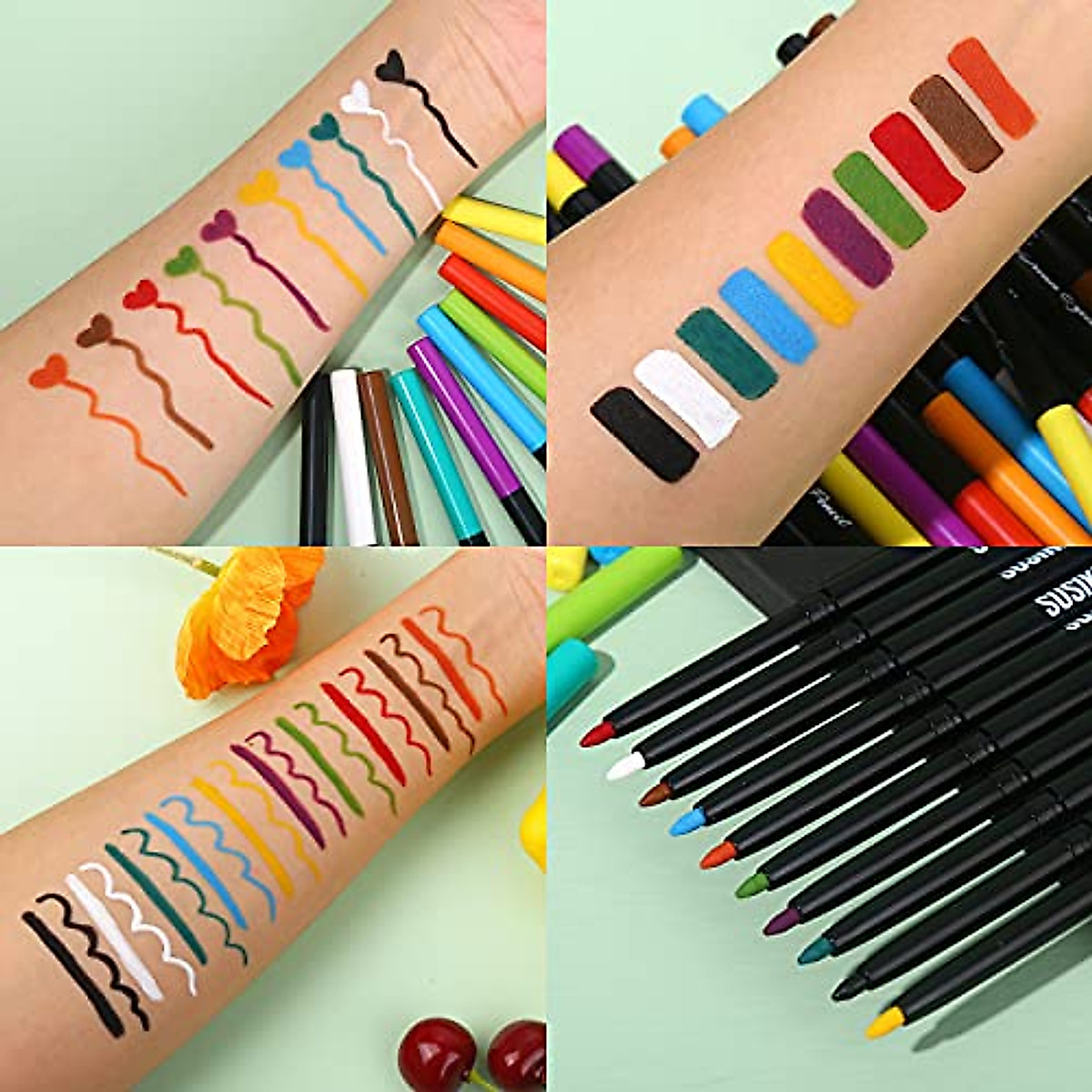 SUSIKEKI 10pcs Colored Gel Eyeliner Pencil Set With Sharpeners Waterproof Long Lasting Eye Liners For Women Retractable Eye Makeup Pen White Black Brown Rainbow Neon Matte Eyeliners Gift Sets