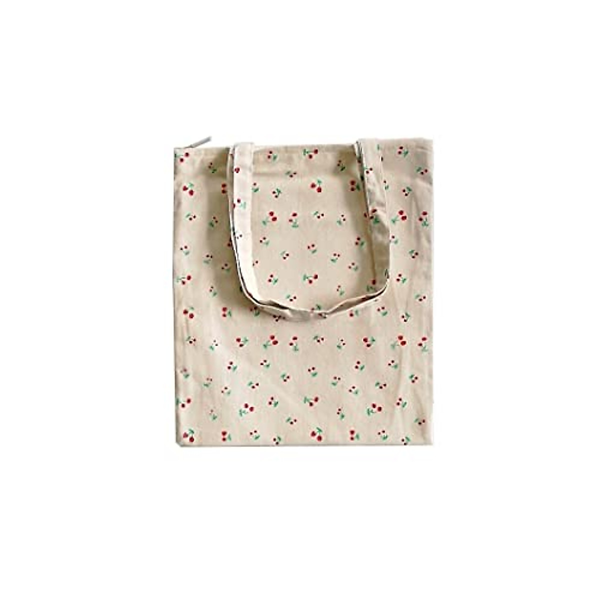 Caixia Women's Cute Cherry Print Canvas Tote Shopping Bag Beige, Zip Closure, Medium