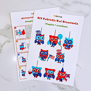 Winlyn 24 Sets 4th of July Patriotic Owl Ornaments Decorations DIY Patriotic Craft Kits Owl Red White Blue USA Flag Pinwheel Stickers Googly Eyes for Kids Favors Classroom Home Activity Art Project