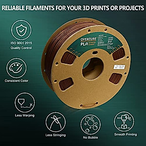 OVERTURE PLA Filament 1.75mm PLA 3D Printer Filament, 1kg Cardboard Spool (2.2lbs), Dimensional Accuracy +/- 0.03mm, Fit Most FDM Printer (Royal Copper)