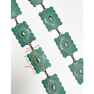 TOPACC Turquoise Concho belts for Women Western Square Teal Metal Cowgirl Boho Chain Belt for Dresses Jeans Country Concert Outfit