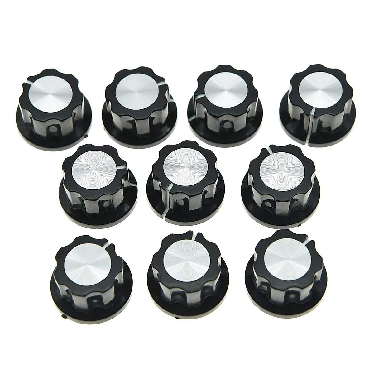 Dopro 10x Guitar Mini Effect Pedal Knobs 6mm Black w/Silver Cap Knob for Boss Pedals