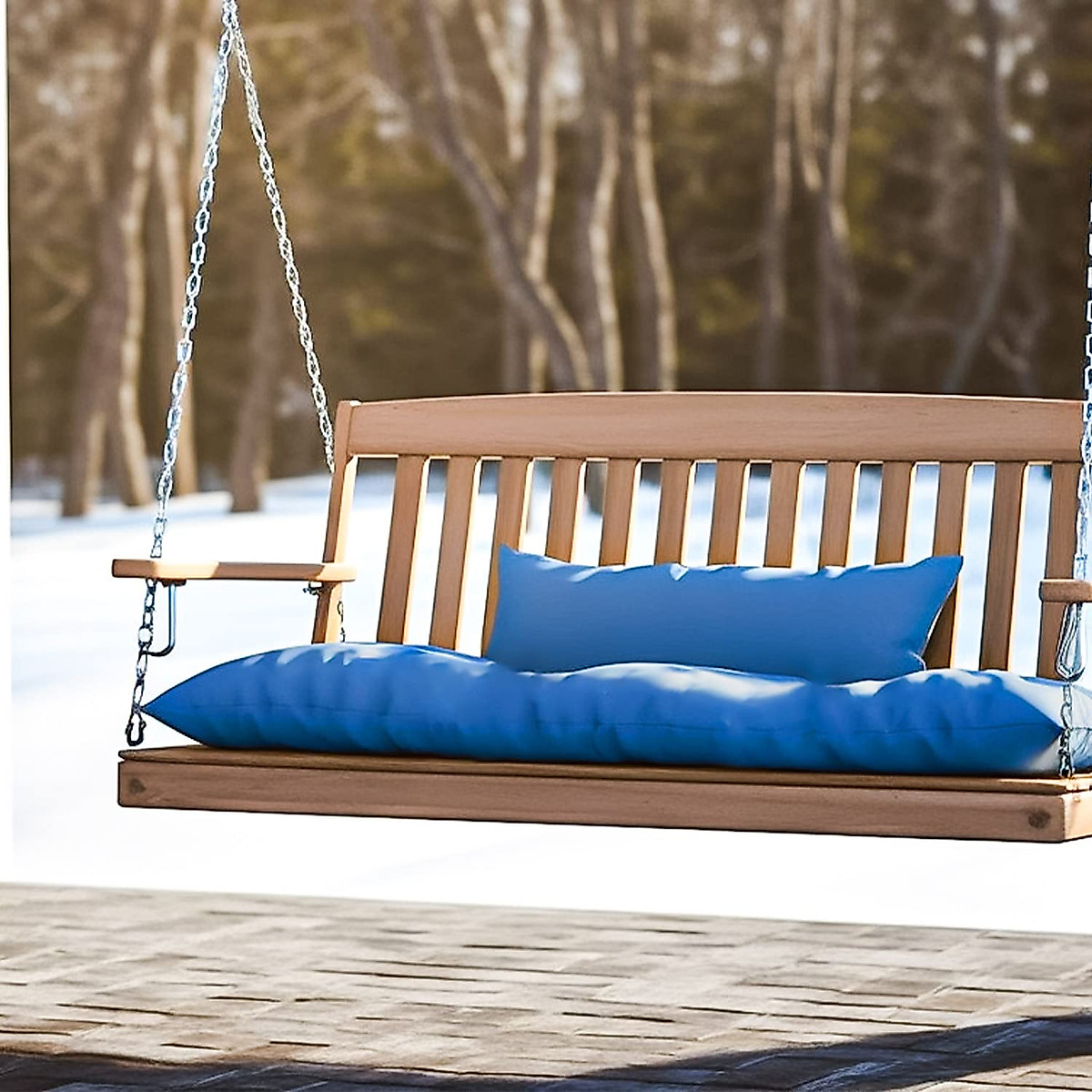 Outdoor Chair Cushion, Tufted Water-Repellent Patio Seat Cushions with Non-Slip Ties, 48”x16”x4”, Navy