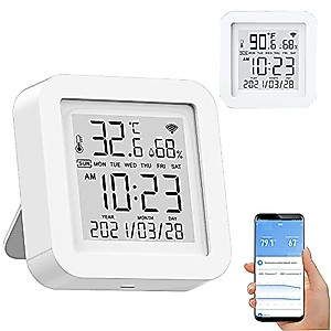 Smart WiFi Temperature Humidity Monitor: TUYA Wireless Temperature Humidity Sensor with APP Notification Alerts, WiFi Thermometer Hygrometer for Home Pet Garage,Compatible with Alexa
