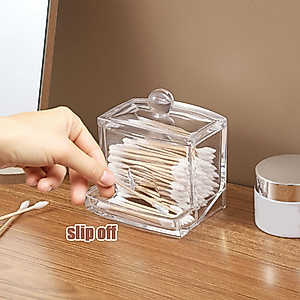 4 Pack Qtip Holder Dispenser, Swab Organizer with Lids, Clear Plastic Apothecary Jar, Vanity Makeup Organizer and Storage, Bathroom Organizers and Storage for Cotton Ball, Cotton Swab, Pads, Floss