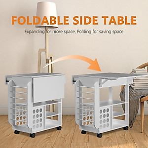 PAKASEPT Organization and Storage Cart Compatible with Cricut Machine, Rolling Craft Organizer with Vinyl Roll Holder and Widen Foldable Desktop for Craft Room Home