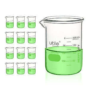 Utile 12pcs of Heavy Duty Glass Beakers, Vol.250m(8.5oz), Borosilicate 3.3 Glass with Double Scaled Printed Graduation, 4046.0250.12