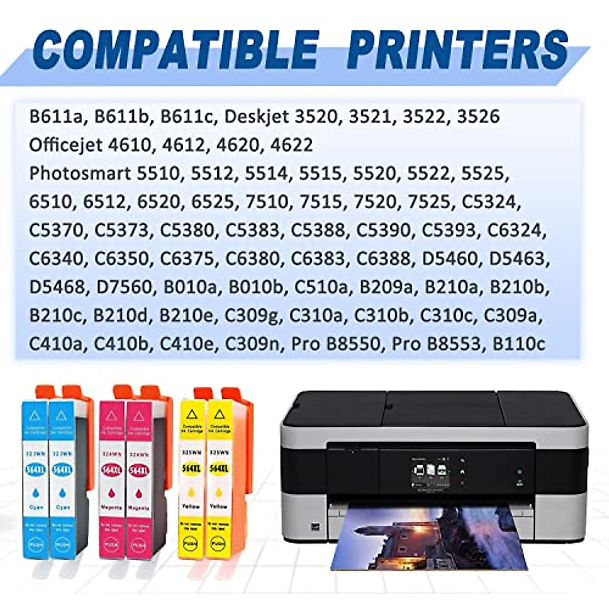HGZ Compatible Ink Cartridges Replaccement for HP 564XL 564 XL Used for Photosmart 6525 6520 7520 5520 7510 5510 7525 DeskJet 3520 3522 OfficeJet 4620 (2 Black, 2 Cyan, 2 Magenta, 2 Yellow, 6-Pack)