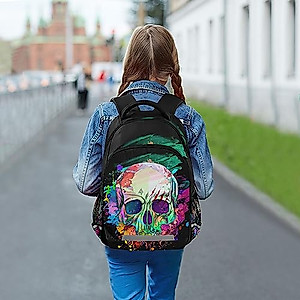 Sletend Printed Backpacks for Boys and Girls Skull Oil Painting Safety Student School Bag with Night Reflective Strip, Kids Backpack for Elementary Primary Middle School Student School Bag
