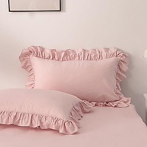Rvciby Ruffle Duvet Cover Queen Size,Soft and Breathable Washed Microfiber Princess Bedding Set,3 Pieces,1 Duvet Cover with Zipper Closure & Corner Ties and 2 Pillow Shams,90 X 90 Inches (Queen,Pink)