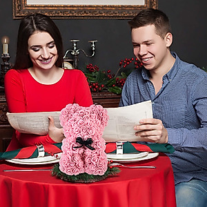 Rose Bear - Rose Teddy Bear on Every Rose Bear -Flower Bear Perfect for Anniversary's - Clear Gift Box Included! 10 Inche (Light Pink)