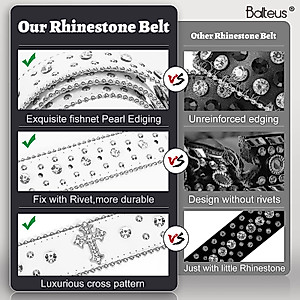 Women Men Rhinestone Belt,Fashion Western Cowgirl Cowboy Bling Studded Cross Leather Belt Diamond Belt for Jeans Dress,White,M