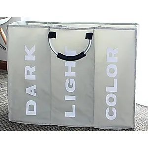 ZHOUDUN ZD-WD3-031-DGRAY Large Laundry Hamper 3 Sections Collapsible Foldable Fabric Clothes Sorter Storage Bag Laundry Bag Laundry Baskets with Handles for Dirty Clothes for Home Bathroom Closet