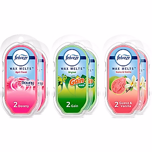 Febreze Wax Melts Wax Warmer Cubes, 2.5 oz. Pack of 6, Guava & Vanilla, Downy April Fresh, Gain Original Scent, (6 Cubes Each), Odor-Fighting Scented