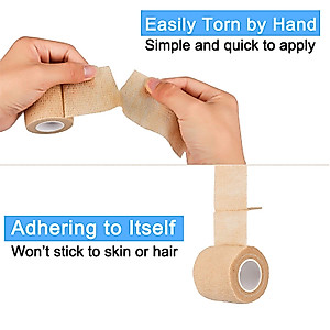 12 Pack Self Adherent Cohesive Wrap Bandages 2 Inches X 5 Yards,First Aid Tape, Elastic Self Adhesive Tape, Athletic, Sports wrap Tape, Bandage Wrap for Sports, Wrist, Skin Colour Athletic Tape