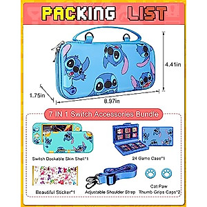Xinocy for Nintendo Switch Lite 7 in 1 Storage Accessories Kit with Travel Carrying Case+Switch Lite Protective Cover+Game Case Holder+Strap+Sticker+2 Thumb Caps Cute Shell for Boys Kids Girls -Stit