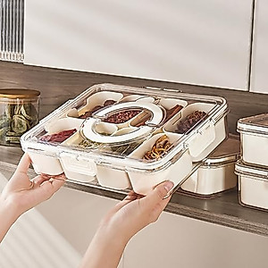 Divided Serving Tray with Lid 10 Forks 8 Compartment Snack Container Snackle Box Containers,Organizer Portable Handle for Parties, Fruits, Nuts, Outdoor Picnics (Style 1 with Animal Forks)