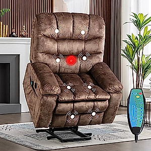 Phoenix Home Large Power Lift Chair with Massage and Heat for Elderly Recliner, Brown