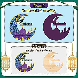 Jetec 2 Pieces Eid Ramadan Mubarak Decorations Eid Mubarak Wood Hanging Signs Eid Mubarak Moon Ornament Wall Door Window Decor Party Supplies