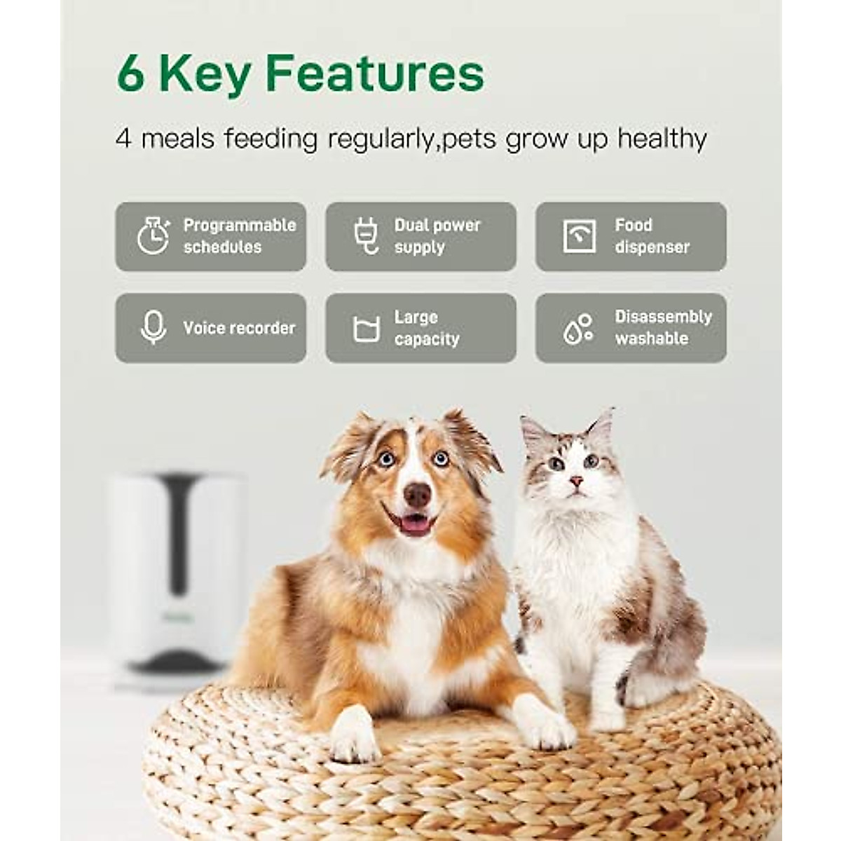 iPetDog Automatic Cat Feeder,7L Smart Auto Pet Dog Feeders, Dog and Cat Food Dispenser with Voice Recorder, Portion Control and Programmable Timer for 4 Meals