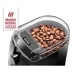 Chefman Coffee Grinder Electric Burr Mill - Freshly Grinds Up to 2.8oz Beans, Large Hopper with 17 Grinding Options for 2-12 Cups, Easy One Touch Operation, Cleaning Brush Included, Black