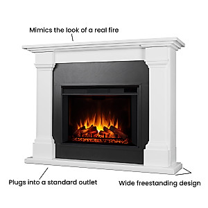 Real Flame Callaway Grand Electric Fireplace, Free-Standing with Mantel & Real Wood Finish