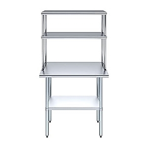 AmGood Stainless Steel Work Table with 12" Wide Double Tier Overshelf | Metal Kitchen Prep Table & Shelving Combo | NSF (Stainless Steel Table with Double Overshelves, 36" Long x 18" Deep)