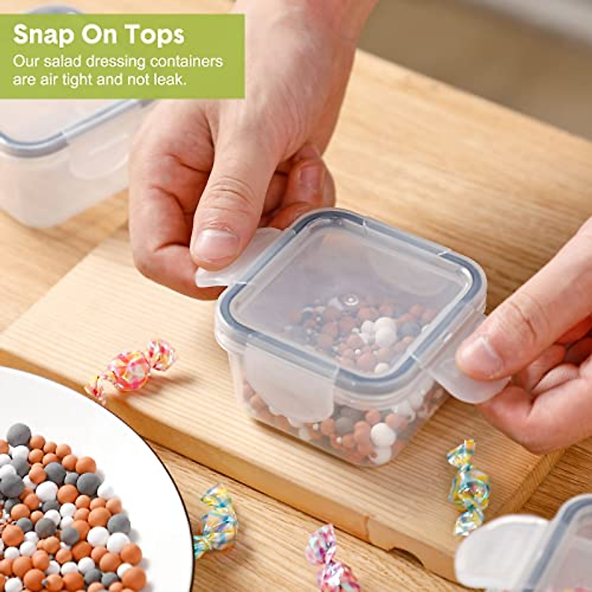 Zopeal 20 Pcs Small Food Container Mini Salad Dressing Container Plastic 5 oz Square Snack Food Condiment Containers Reusable Sauce Cups with Lids for Baby Lunch Picnic Travel