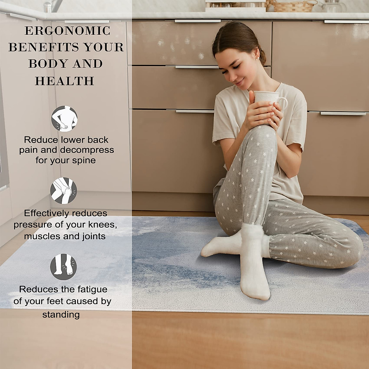 RYANZA 2 Pieces Kitchen Rugs, Abstract Anti Fatigue Non Slip Foam Cushioned Gray Grey Art Modern Graffiti Comfort Indoor Floor Mat Runner Rug Set for Laundry Office Sink Bathroom (17"x48"+17"x24")