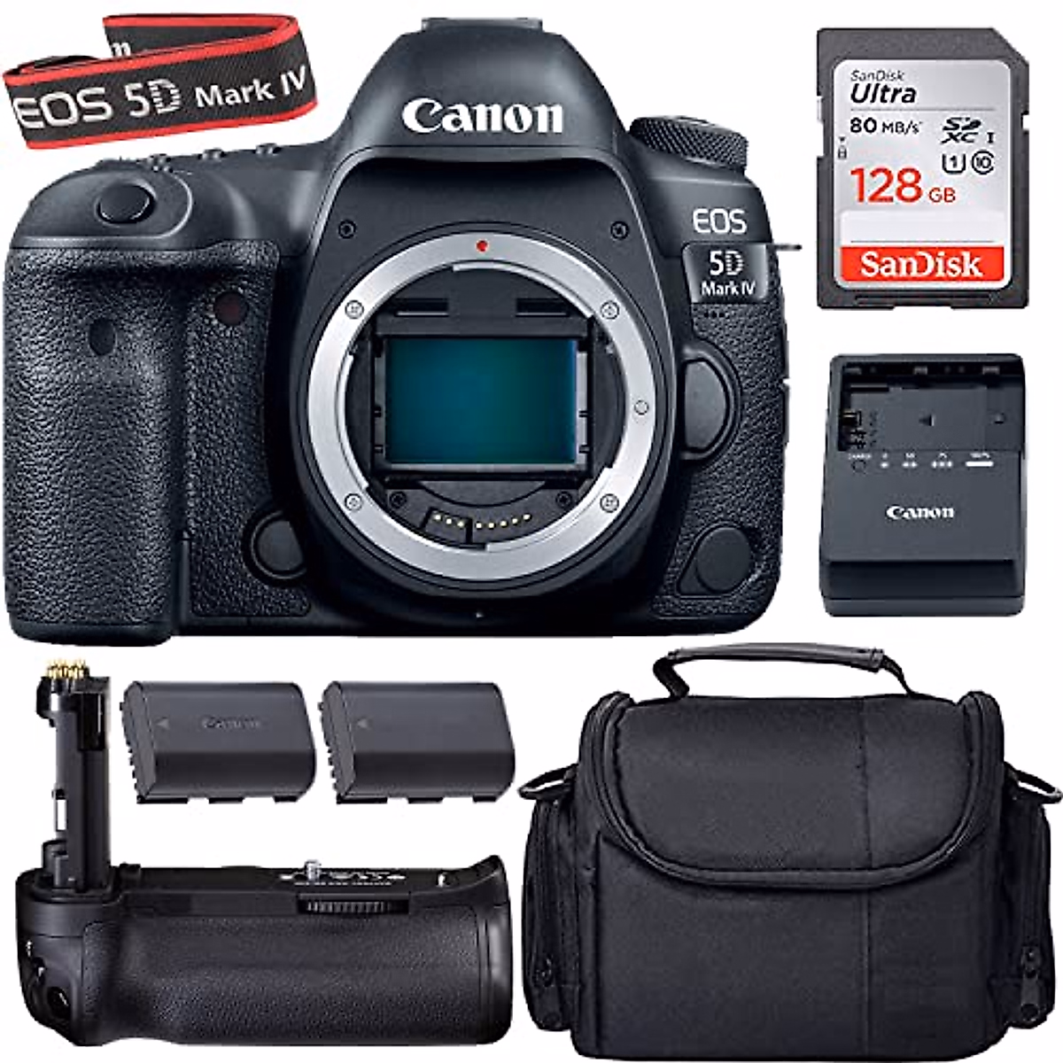Camera Bundle for Canon EOS 5D Mark IV DSLR Camera Body Only + Accessories (Extra Battery, Battery Grip, 128GB, and Deluxe Case)