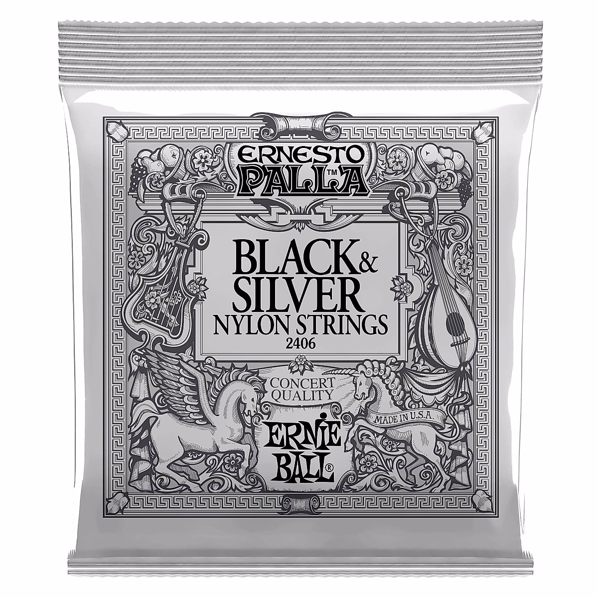 3 PACK Ernie Ball P02406 Ernesto Palla Nylon Black and Silver Classical Tie On Set