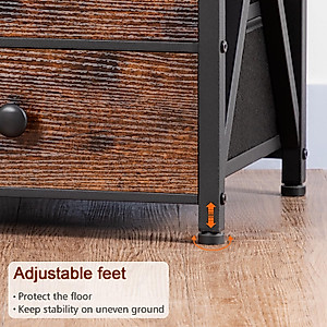 AMHANCIBLE LED Nightstand with Charging Station, Smart End Side Table with USB Port & Power Outlet, Bedside Table with Fabric Drawers for Bedroom, Living Room, Rustic Brown, HET053LBR-1