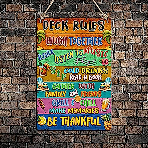 N Namesiss Deck Rules Sign, Deck Sign, Grill & Chill Make Memories Be Thankful 12x16 Inch Metal Sign, Funny Rules Sign, Porch Sign, Backyard Sign, Deck Metal Sign, Patio Sign, Home Decoration