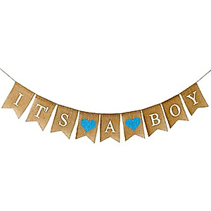 Shimmer Anna Shine It's a Boy Burlap Banner for Baby Shower Decorations and Gender Reveal Party (Blue)