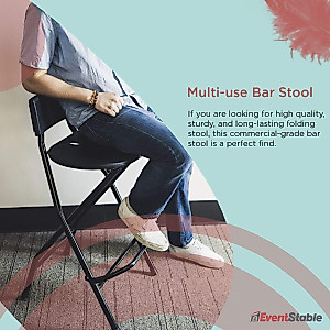 EventStable TitanPRO Folding Bar Stool with Backrest - Black Metal Frame Stool with Back Support - Durable and Sturdy Folding Stool for Outdoor Kitchen Shop Cafe - 2 Pack