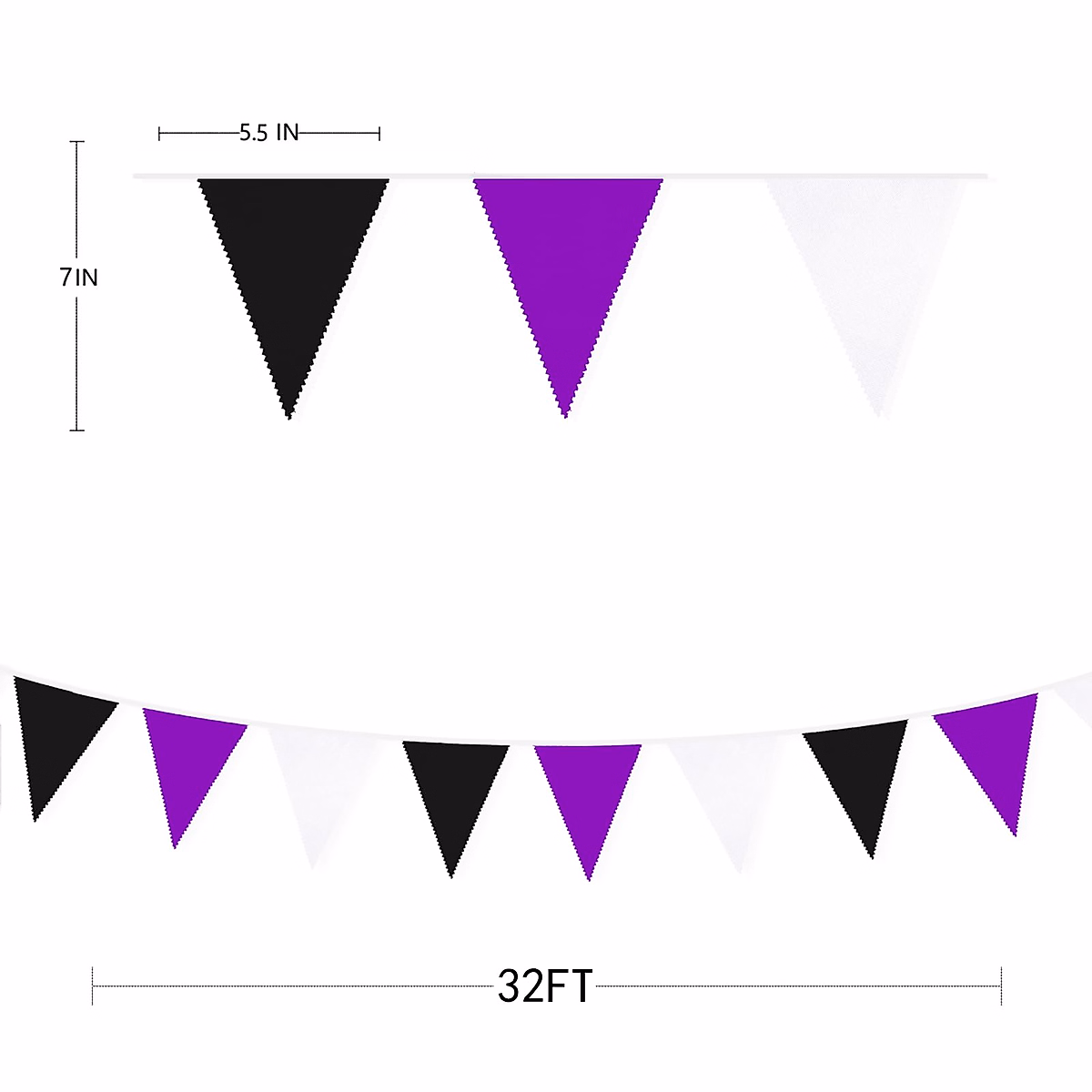 32Ft Purple Black White Graduation Party Decorations 2023 Halloween Pennant Banner Fabric Triangle Flag Bunting Garland for Wedding Birthday Home Nursery Outdoor Garden Hanging Festivals Decoration