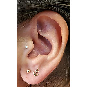 14K Yellow Gold Tiny Nautical Anchor Stud Earrings - 0.23in