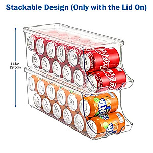 Puricon 2 Pack Soda Can Organizer Dispenser for Refrigerator, Clear Plastic Canned Food Pop Beverage Container Holder Storage Bin with Lid for Freezer Rack Pantry Cabinet Cupboard Kitchen-Standard