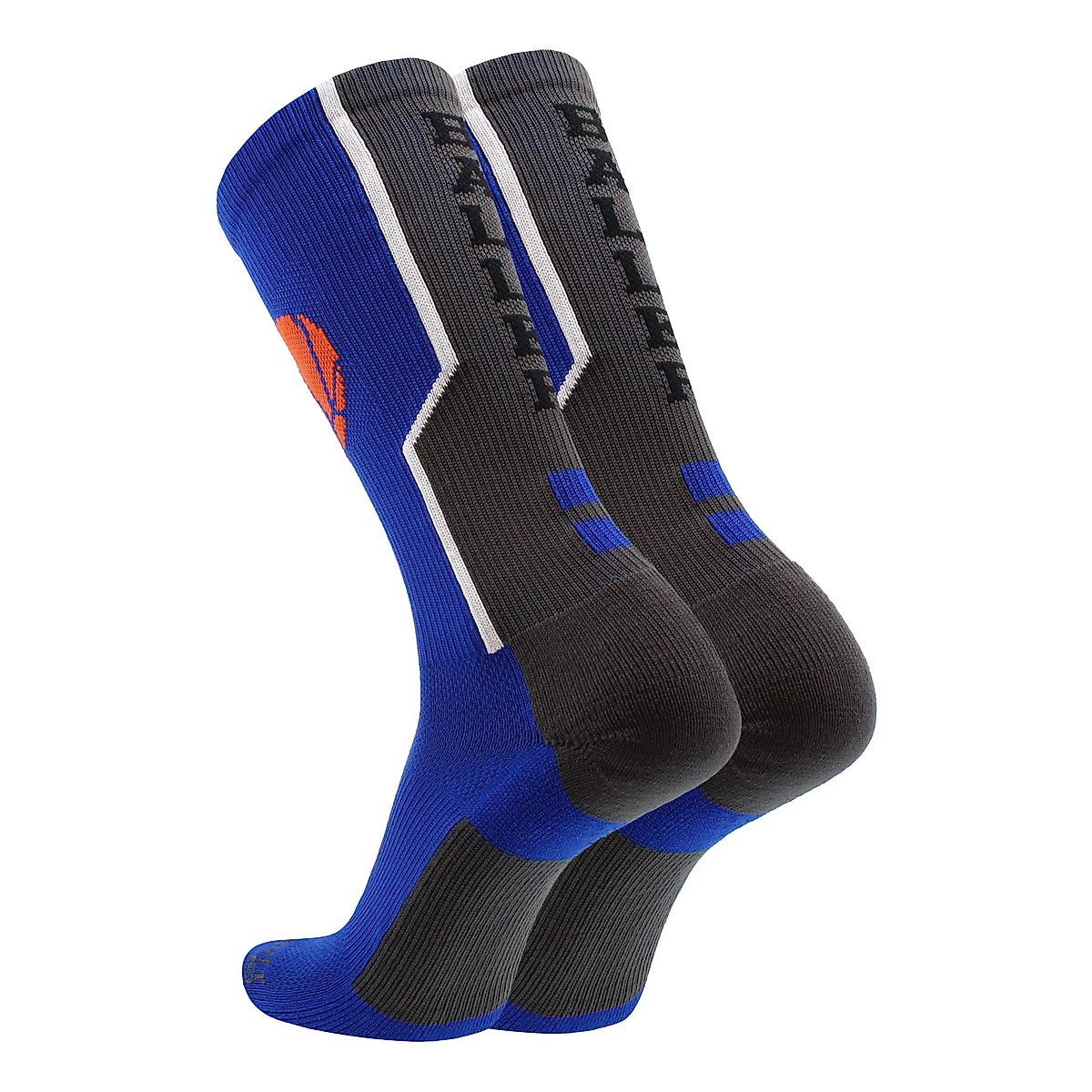 MadSportsStuff Baller Basketball Logo Crew Socks (Royal/White, Small)